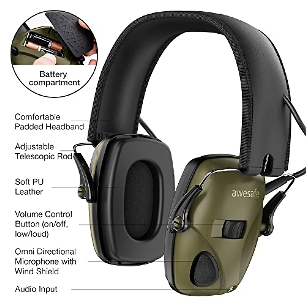 awesafe Electronic Shooting Earmuffs Ear Hearing Protection Headphones for Shooter Noise Reduction Sound Amplification