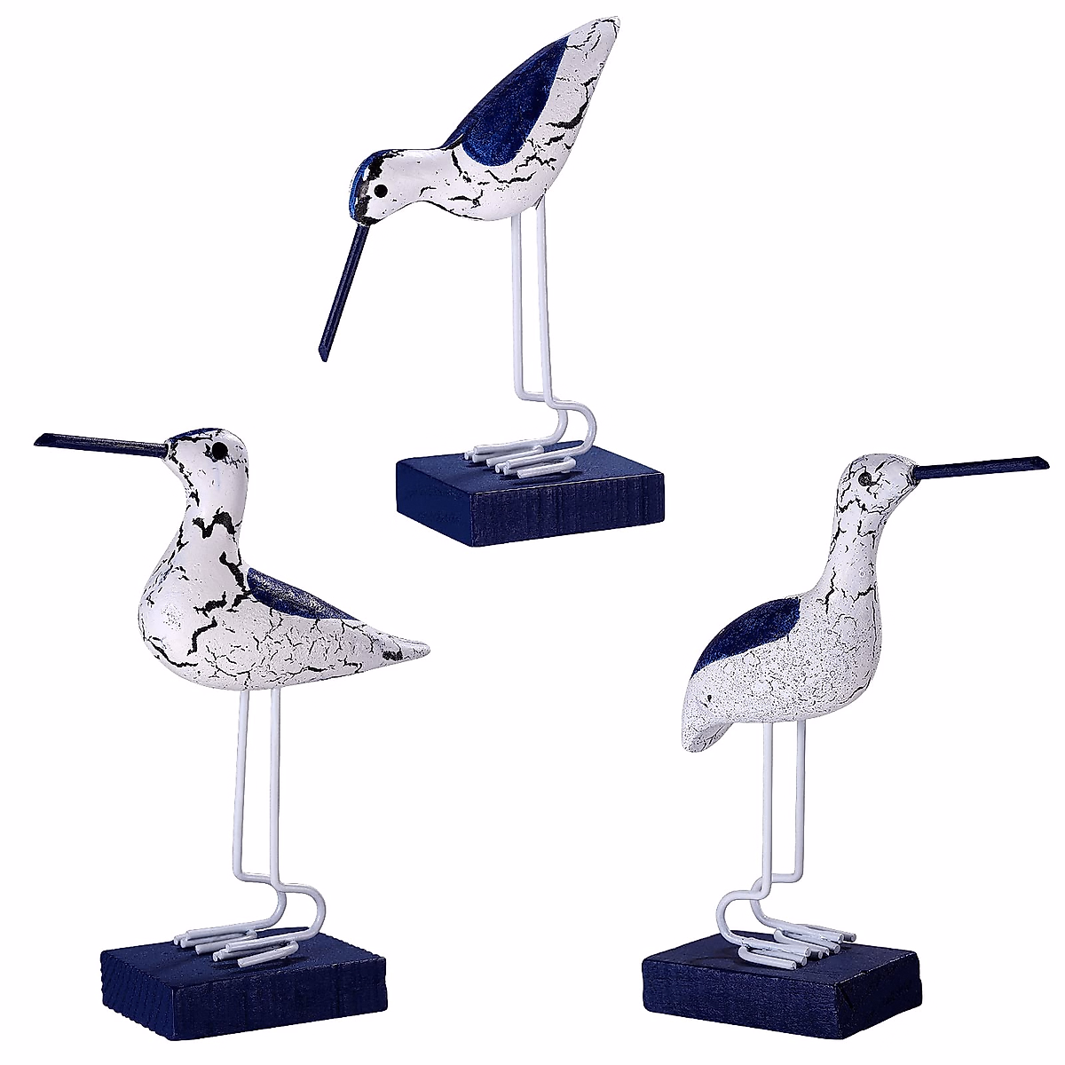 EXCEART 3Pcs Wooden Seabird Figurine Nautical Coastal Birds Ornament Mediterranean Woodcarving Statue Toy Desktop Decor for DIY Craft Home Fair Garden (Mixed)