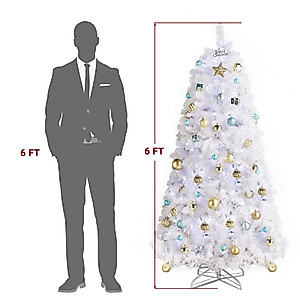 6ft Premium White Prelit Artificial Christmas Tree,Artificial Xmas Decoration Tree,Artificial Spruce Hinged Christmas Tree,Pre-Lit Artificial Xmas Tree,with Lights,for Home Office Party Decorations