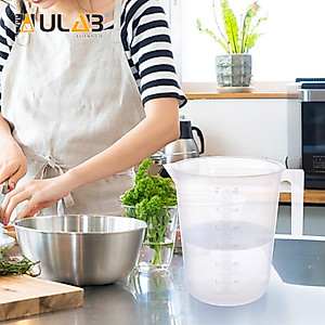 ULAB Half Handle Plastic Measuring Beaker Set, Stackable 2 Sizes 1000ml 2000ml, with Spout and Molded Graduation, UBP1010