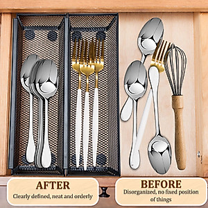 Fodofodo 2PCS Drawer Organizer,Drawer Organizer for Kitchen,Utensil Mesh Drawer Organizer with Interlocking Arm for Cosmetic,Flatware,Pen (9 * 3 * 2 Inches,Black)