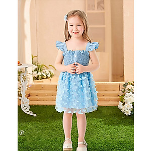 Toddler Girl Dress, Baby Girl Dresses 12-18 Months Blue Ruffle Sleeveless 2t Dresses for Girls Butterfly Tulle Dress for Toddler Girls