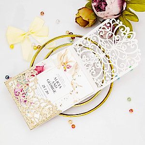 Builcker 20PCS Set Laser Cutting Gold Glitter Invitation Card Greeting Card Graduation Party Wedding Birthday Party Hollow Invitations Flip Invitation Pocket With Envelope (Gold Glitter)