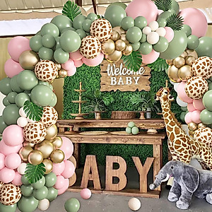 163Pcs Safari Balloon Garland Arch Kit, Animal Print Sage Green Jungle Balloons for Wild One Baby Shower Birthday Decorations Girl Boy Woodland Wedding Bridal Party Supplies