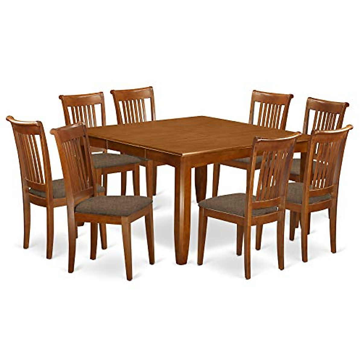East West Furniture PFPO9-SBR-C 9 Pc Dining Room Set-Table with Leaf and 8 Kitchen Chairs, Microfiber Upholstered Seat