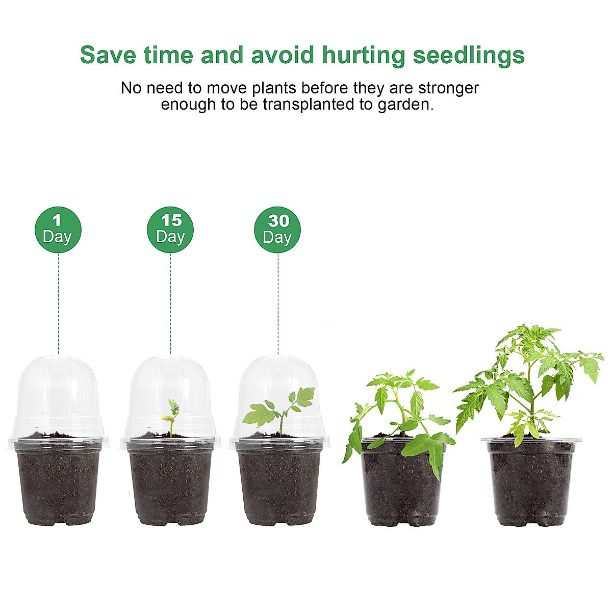 MIXC Clear Plant Nursery Pots with Humidity Dome 4" Soft Transparent Plastic Gardening Pot Planting Containers Cups Planter Small Starter Seed Starting Trays for Seedling with 10pcs Plant Labels