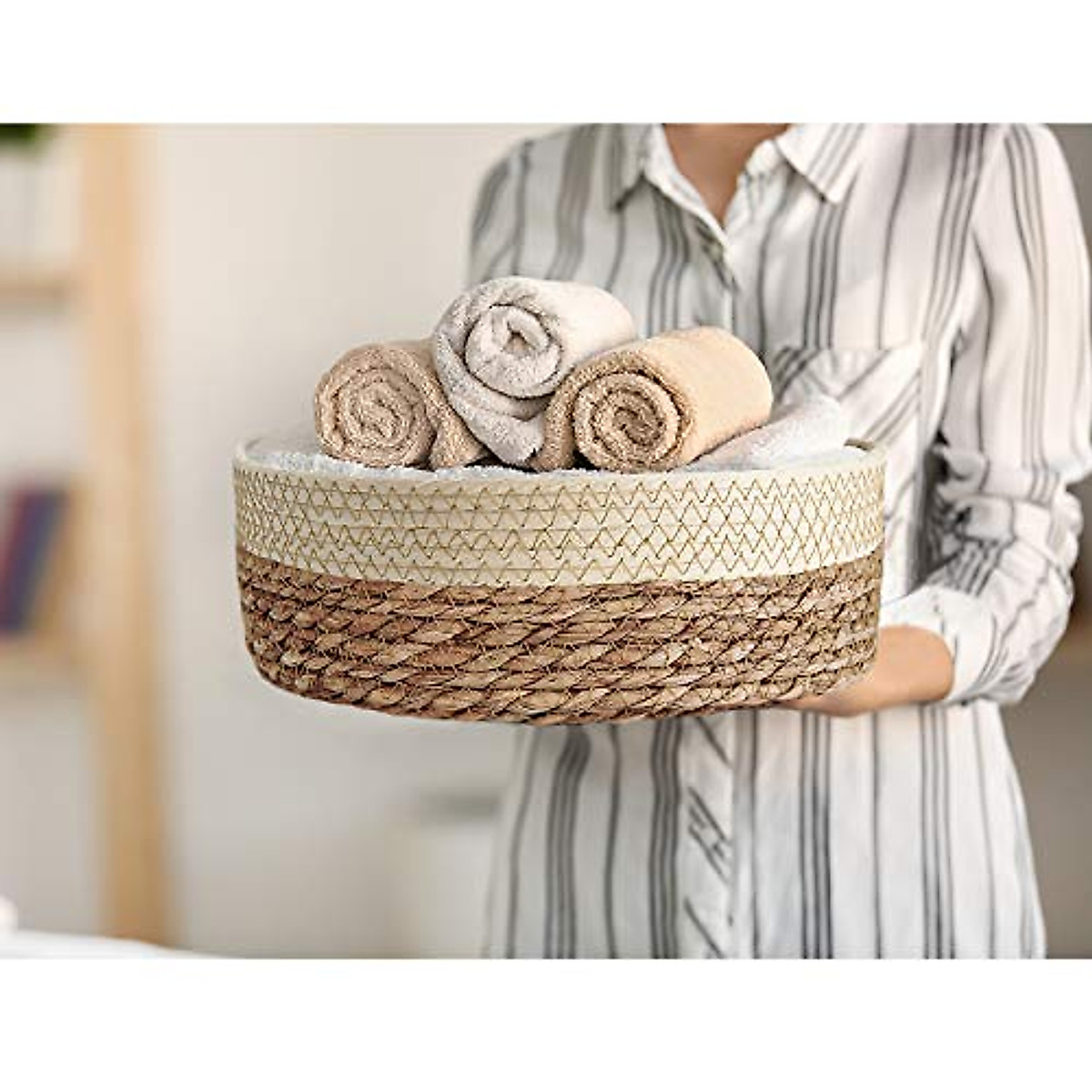 Handmade Rattan Bread Baskets for Serving, Round Wicker Basket, Woven Round Shelf Basket Set of 3, Decorative Woven Storage Baskets Bathroom, Nesting Baskets Serving Tray Perfect Organizing for Home