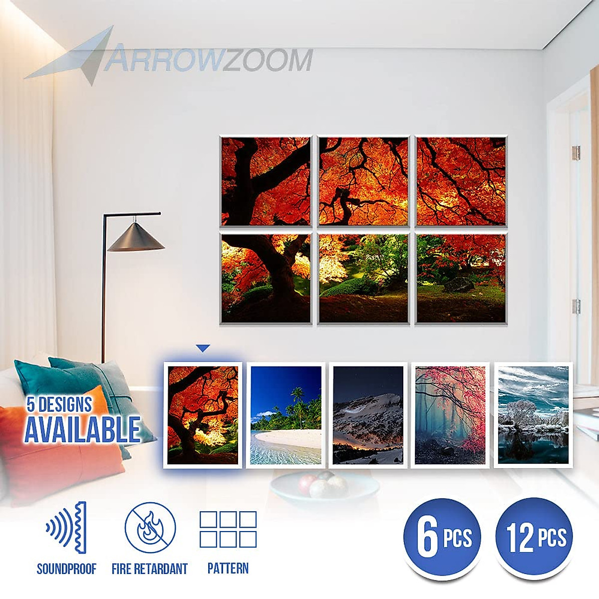 Arrowzoom 6 Felt Wall Art Acoustic Panel Display Stylish Decorative Acoustical Tiles Noise Reduction Recording Studio Room Home Treatment Strong Adhesive DIY Nature Design C 23.6 x 35.4 in AZ1228