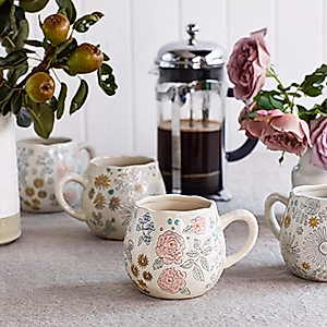 Dorotea Hand Painted Coffee and Tea Mugs, 16 Ounce, Set of 4, Assorted