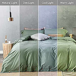 JELLYMONI Green 100% Washed Cotton Duvet Cover Set, 3 Pieces Luxury Soft Bedding Set with Buttons Closure. Solid Color Pattern Duvet Cover Full Size(No Comforter)