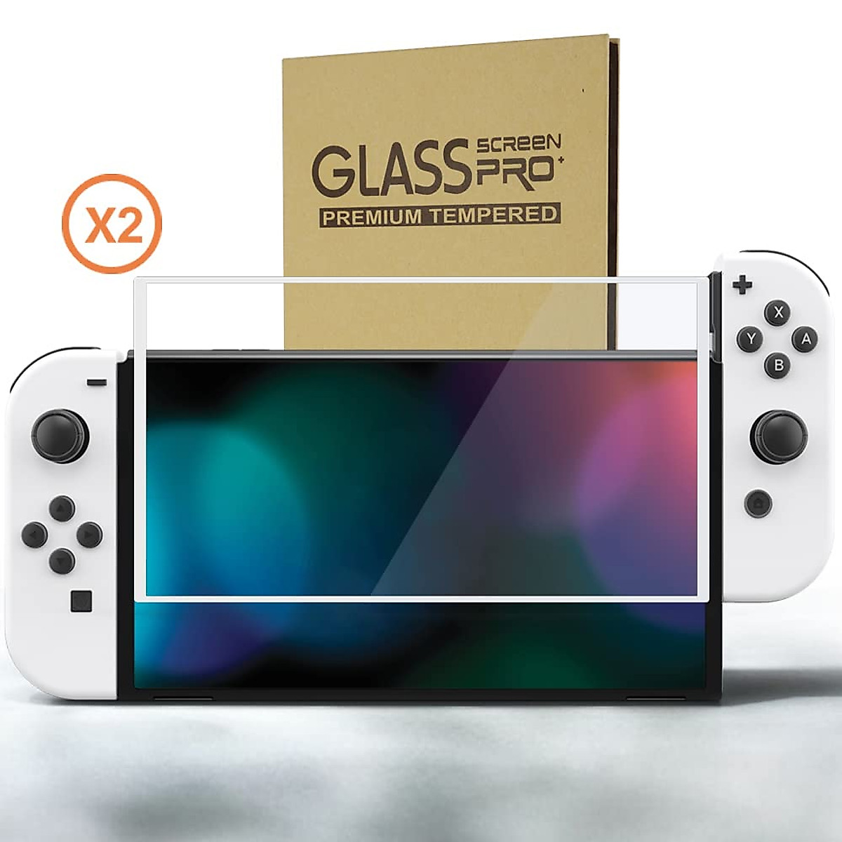 playvital White Border Tempered Glass Screen Protector for Nintendo Switch OLED, Anti-Scratch Transparent HD Clear Protector Film for Switch OLED - 2 Pack Included