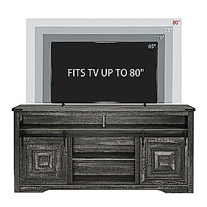 Okvnbjk TV Stand for 75+ inch TV, 66" Farmhouse Entertainment Center w/Adjustable Shelves & Sliding Barn Doors, Tall TV Console for Living Room, Game Room, Black Media Console w/Storage, Dark Oak