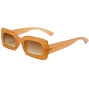 SOJOS Retro 90s Nude Rectangle Sunglasses Womens Mens Trendy Chunky Glasses Orange Frame Brown Lens