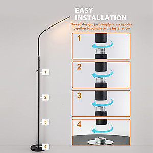 XXEAN LED Floor Lamp with Remote Touch Control,Dimmable 15W Pole Lamps for Living Room,70'' Adjustable Height Standing Reading Light with 10 Brightness/5 Timer/3 Colors for Lash Tatto Esthetician