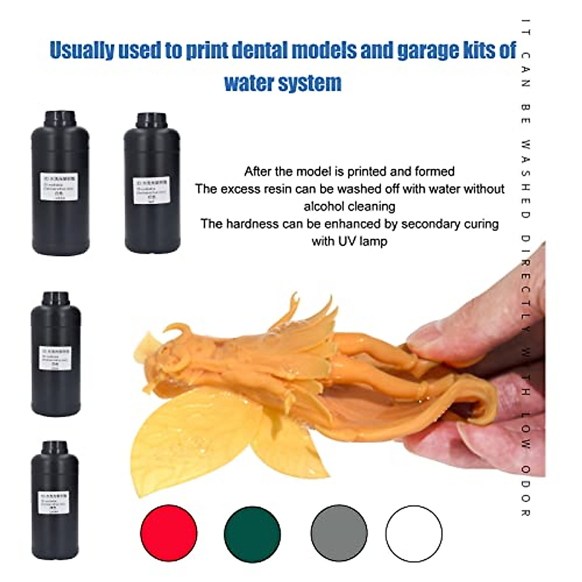 3D Print Resin, Fast Curing Speed 3D Resin Good Hydrophilicity Universal Washable Low Shrinkage for Dental Model(Grey)