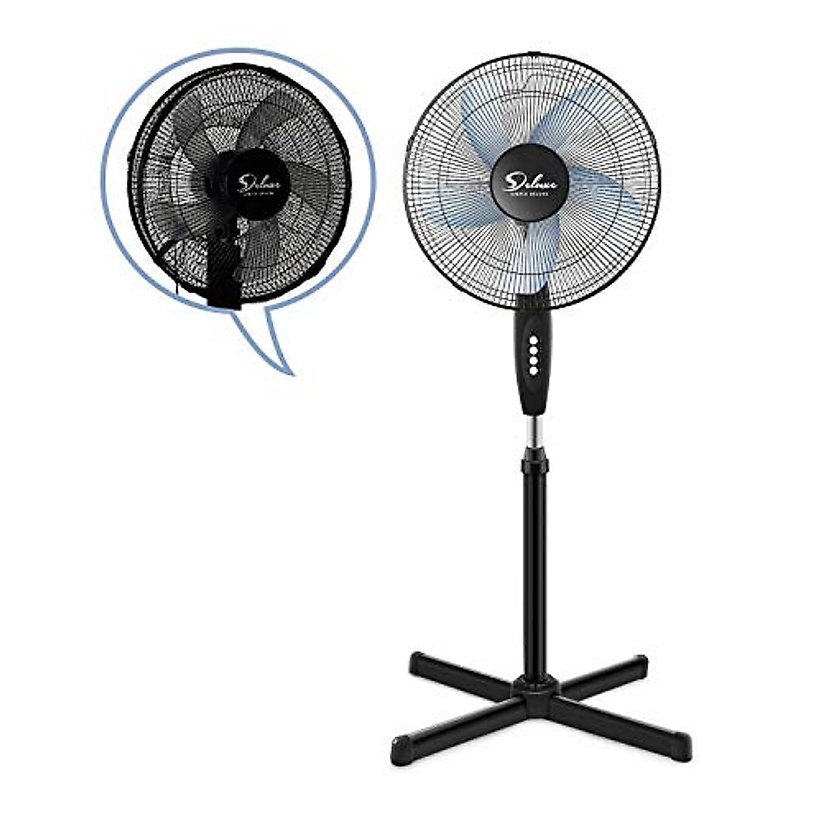 Simple Deluxe Oscillating 16″ 3 Adjustable Speed Pedestal Stand Fan with Fan Dust Cover for Indoor, Bedroom, Living Room, Home Office & College Dorm Use, 16 Inch, Black