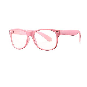 Bouryo Kids Blue Light Blocking Glasses, Fake Eyeglasses for Girls Boys Age 3-12 (Pink+Pink/Green)