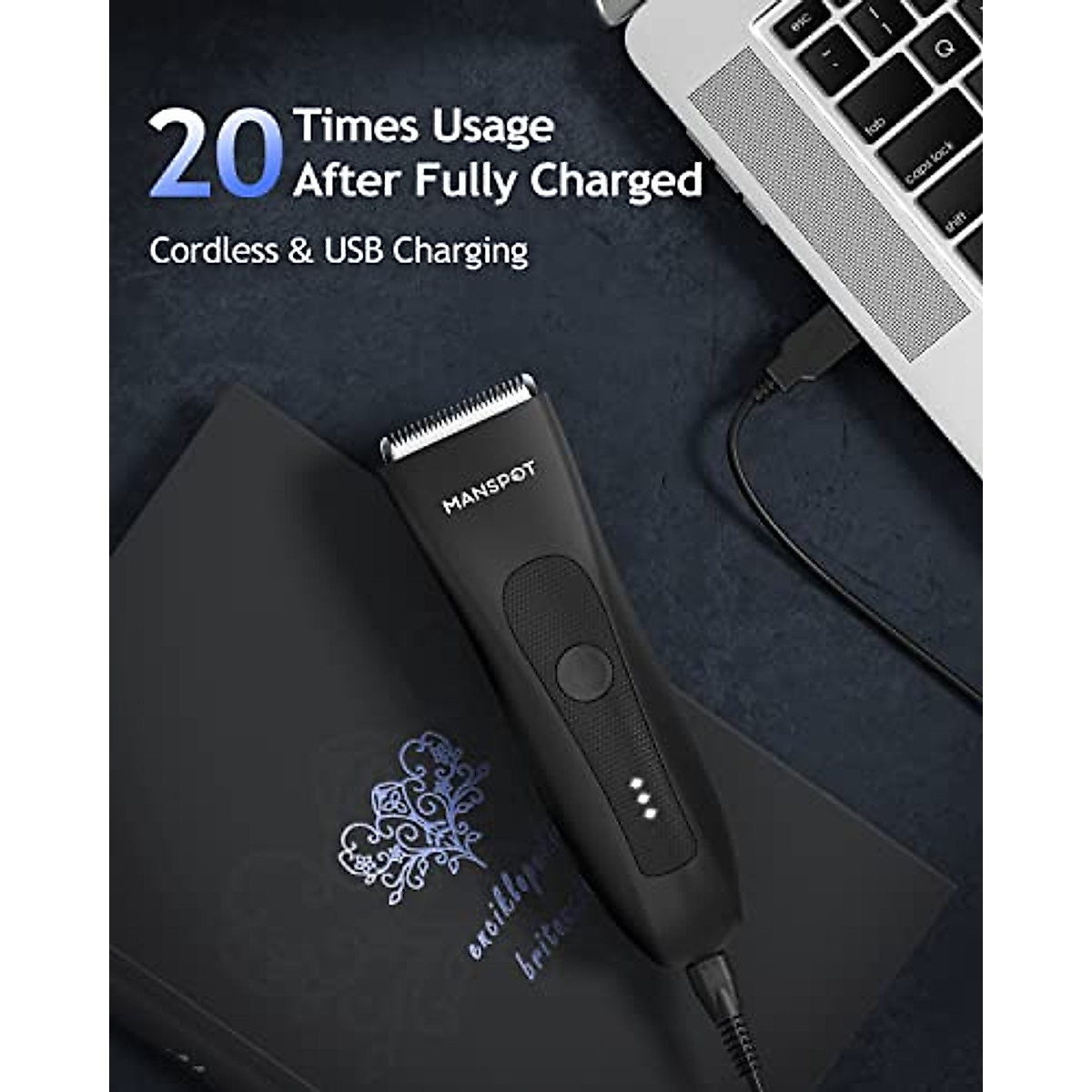 MANSPOT Groin Hair Trimmer for Men and Women, Electric Ball Trimmer/Shaver, Hypoallergenic Ceramic Blade Heads, Waterproof Wet/Dry Groin & Body Shaver Groomer, 20 Times Usage After Fully Charged