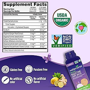 Wellements Organic Nighttime Gripe Water for Babies 1 Month+ (4 Fl Oz) - Baby Gripe Water for Bedtime Relief Gas, Colic & Fussiness - Herbs Promote a Peaceful Night’s Sleep - USDA Certified & Non GMO