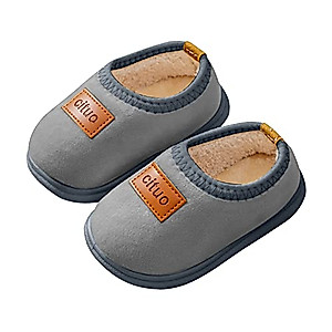 Lykmera Childrens Kids Cotton Fleece Slippers Girls Boys Cotton Shoes Soft Sole Winter Warm Indoor Non Slip Cotton Slippers (Grey, 3.5-4.5 Years)