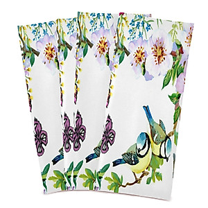 Kigai Colorful Flowers Butterfly Kitchen Towels, 18 x 28 Inch Super Soft and Absorbent Dish Cloths for Washing Dishes, 4 Pack Reusable Multi-Purpose Microfiber Hand Towels for Kitchen