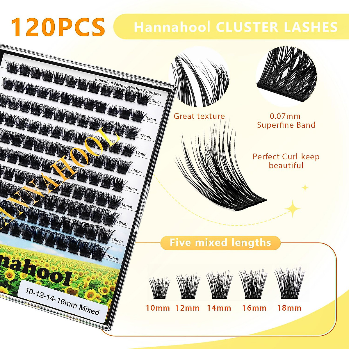 10Rows,Large Pack Grafting Mixed 10-12-14-16mm/14-16-18mm/12-14-16mm Wide Stem Cluster Eyelashes D Curl Individual False Eyelashes Home DIY Eye Lashes Extensions (mixed 10-12-14-16mm)