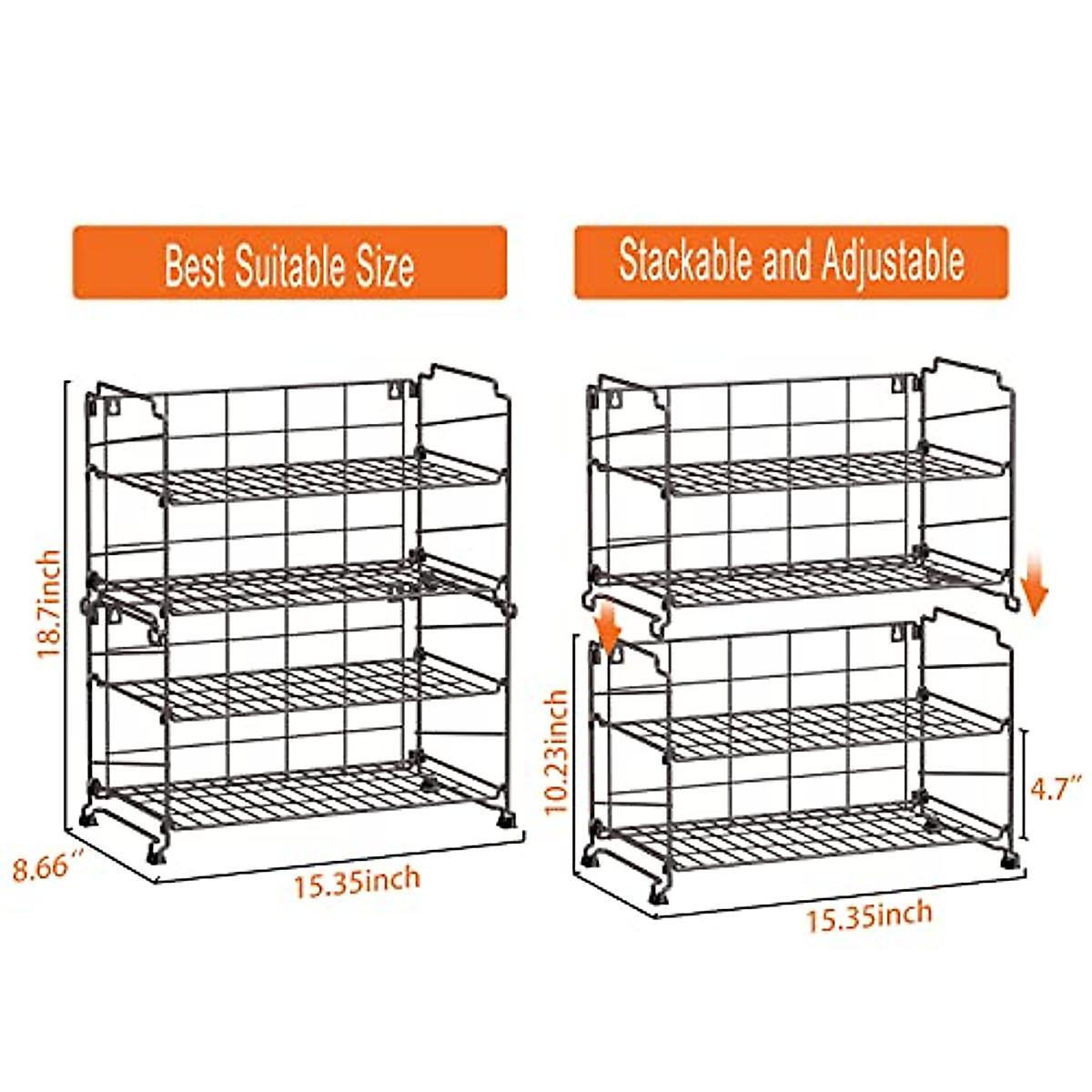 AULEDIO Water Bottle Organizer, 2-Pack 2 Tier Stackable Watre Bottle Holder, Adjustable Bottle Organizer, Brone