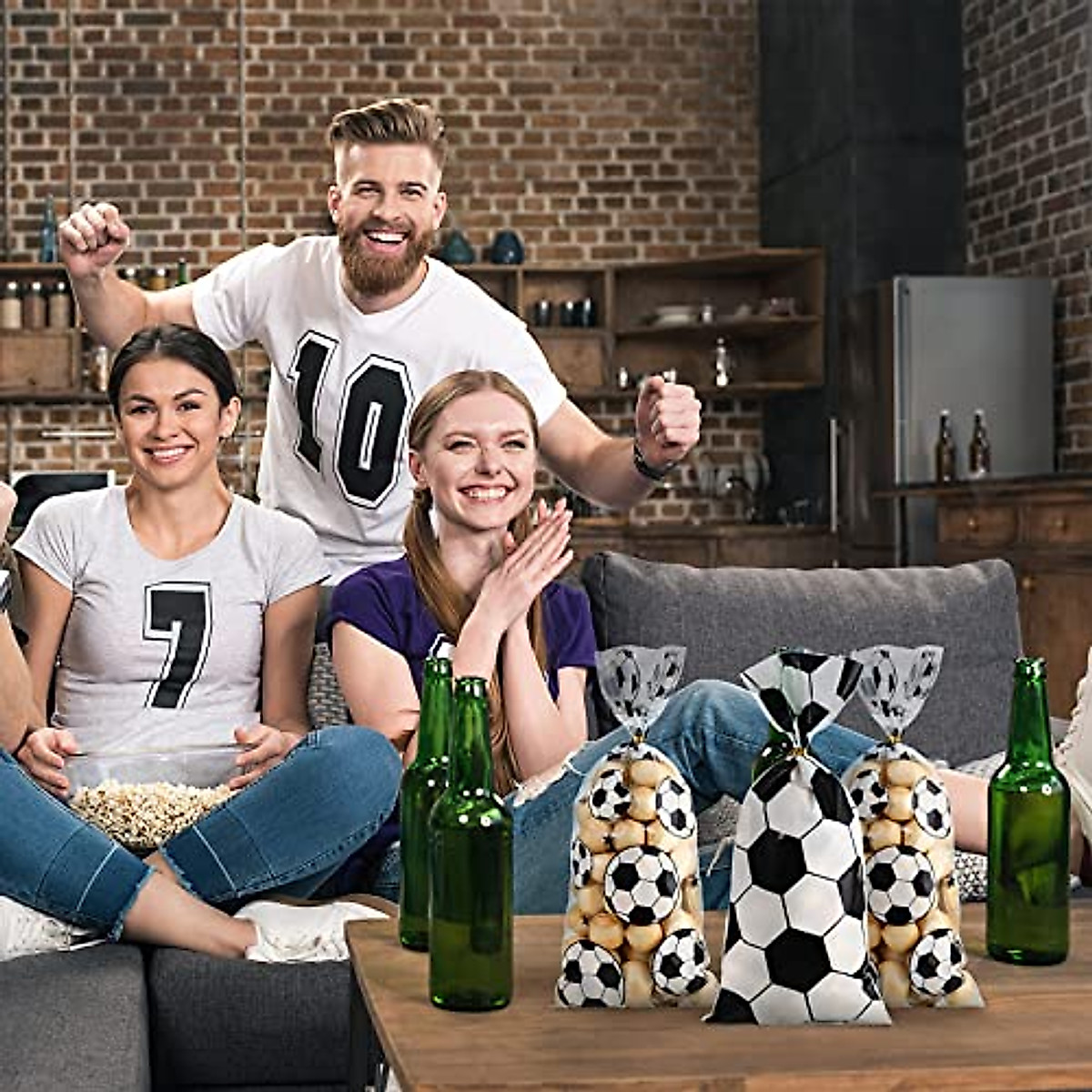 100 Pieces Soccer Ball Treat Bags 2 Designs Soccer Goodie Bags Football Cellophane Bags Party Favor Gift Bag with 100 Pieces Twist Ties for Kids Soccer Themed Birthday Supplies