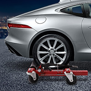 Generic Wheel Dolly, Wheel Dolly Car Skate, Hydraulic Wheel Dolly Tire Jack with Ratcheting Foot Pedal, Heavy Duty Vehicle Positioning Jack for Car Truck RV Trailer (1500 lbs, 1Pcs), Red, Black