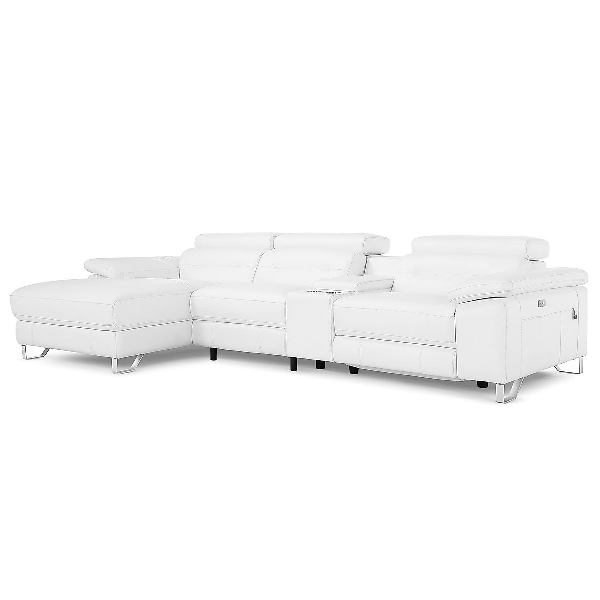Zuri Furniture Monaco Reclining Leather L-Sectional with Console, White