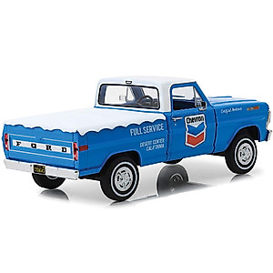 Greenlight 1967 Ford F-100 with Bed Cover Chevron Full Service Blue with White Top Running on Empty Series 1/24 Diecast Model Car