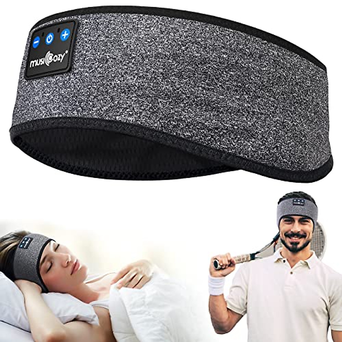 MUSICOZY Sleep Headphones Bluetooth Sports Headband, Wireless Music Sleeping Headphones Sleep Eye Mask Earbuds for Side Sleepers Workout Running Insomnia Travel Yoga Office, Pack of 2