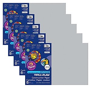Tru-Ray® Construction Paper, Gray, 12" x 18", 50 Sheets Per Pack, 5 Packs