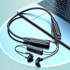 Halter Neck Wireless Bluetooth Headphones - Sports Wireless High-Power Bluetooth Earphones Neck-Mounted Earphones - Bluetooth Sport Stereo Earbuds Waterproof Headset for Work Travel (Black)