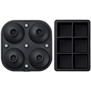 Samuelworld Large Silicone Premium Ice Trays, 2-Pack Combo, 2 Inches Big Ice Cube Tray & 2.5 Inches Large Ice Sphere - BPA Free, Craft Ice Maker for Gifting, Whiskey, Cocktails, Easy Release - Black