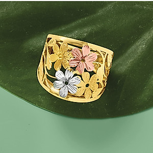Ross-Simons Italian 14kt Tri-Colored Gold Floral Ring. Size 9