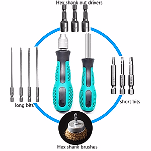 1/4 Hex Screwdriver Bit Holder Handle 2PCS, SKZIRI Hex Screwdriver Bit Handle Holder Set with 1 Quick Change Handle and 1 Magnetic Screwdriver Bit Holder Handle