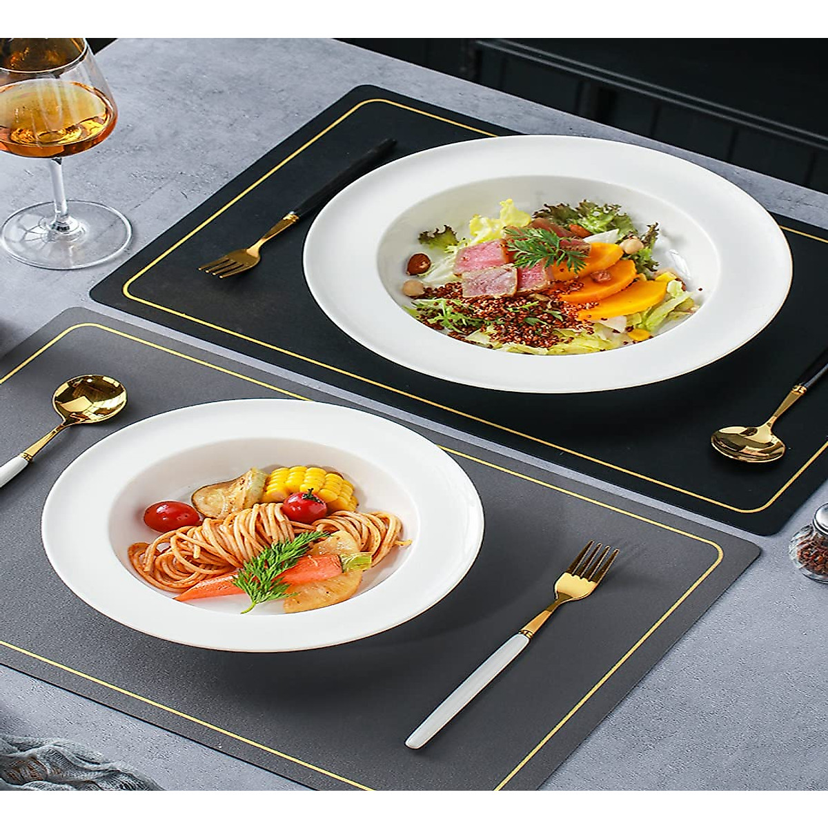 RunChao Soup Bowls, Salad Bowls,Pasta Bowl Set of 4, White Shallow Bowl Plates，10 Inches Diameter with Rim，20 Ounces, Microwave Dishwasher Safe