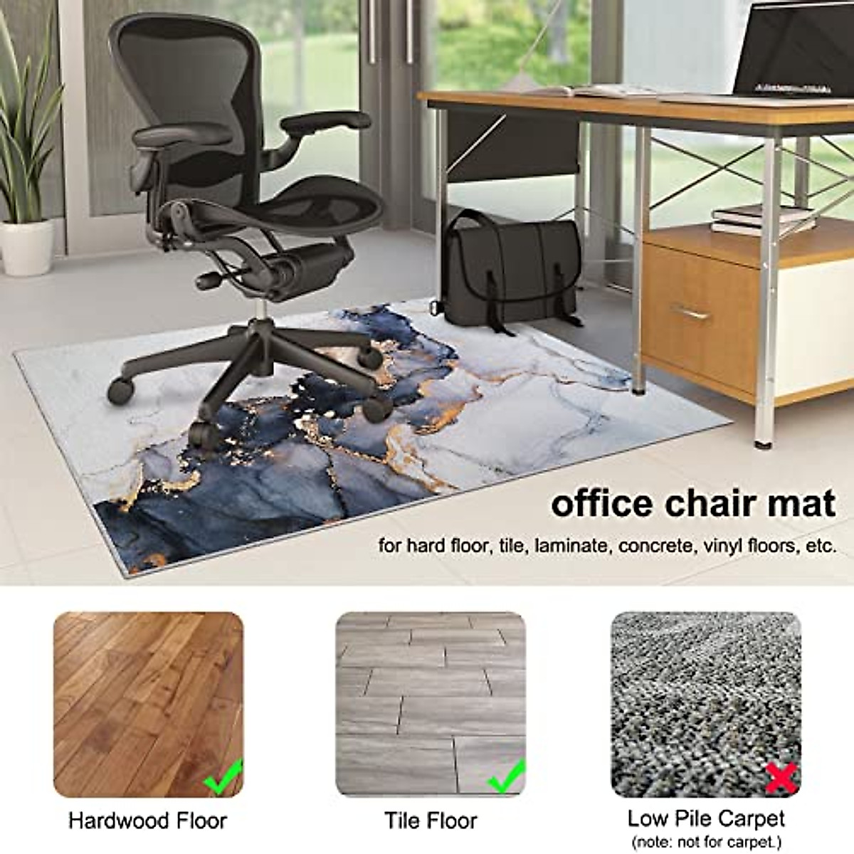 Anidaroel Office Chair Mat for Hardwood Floor, 36"X48" Chair Rugs Floor Protectors, Desk Chair Mat for Rolling Chair, Computer Chair Mat with Anti-Slip, Low Pile Carpet Mats for Home Office