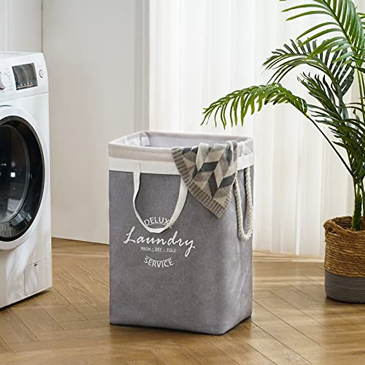 TECHMILLY 72L Large Laundry Hamper with Removable Bag, Collapsible Laundry Basket with Rope Handles, Dirty Clothes Hamper for Bedroom, Living Room, Clothes Toys Organizer, Grey
