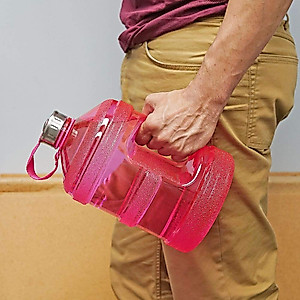 1 Gallon BPA Free Plastic Water Bottle for Cold Liquids With Attached Leak Proof Screw Lid - For Gym Office Daily Use, Pink