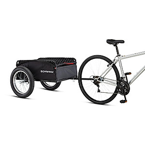 Schwinn Porter Cargo Trailer for Bike, 100 lbs. Max Weight Capacity, Collapsible Frame, Elasticized Mesh Net, Large Knobby Air-Filled Tires, Black
