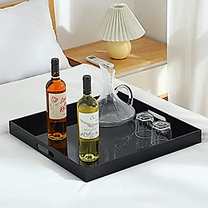 MUKEEN Black King Size Large Acrylic Serving Tray for bed-24x24 Inch -Spill Proof- Decorative Trays Countertop Organizer for Ottoman,Nightstand, Sidetable, Butler (24X24 Inch, Black)