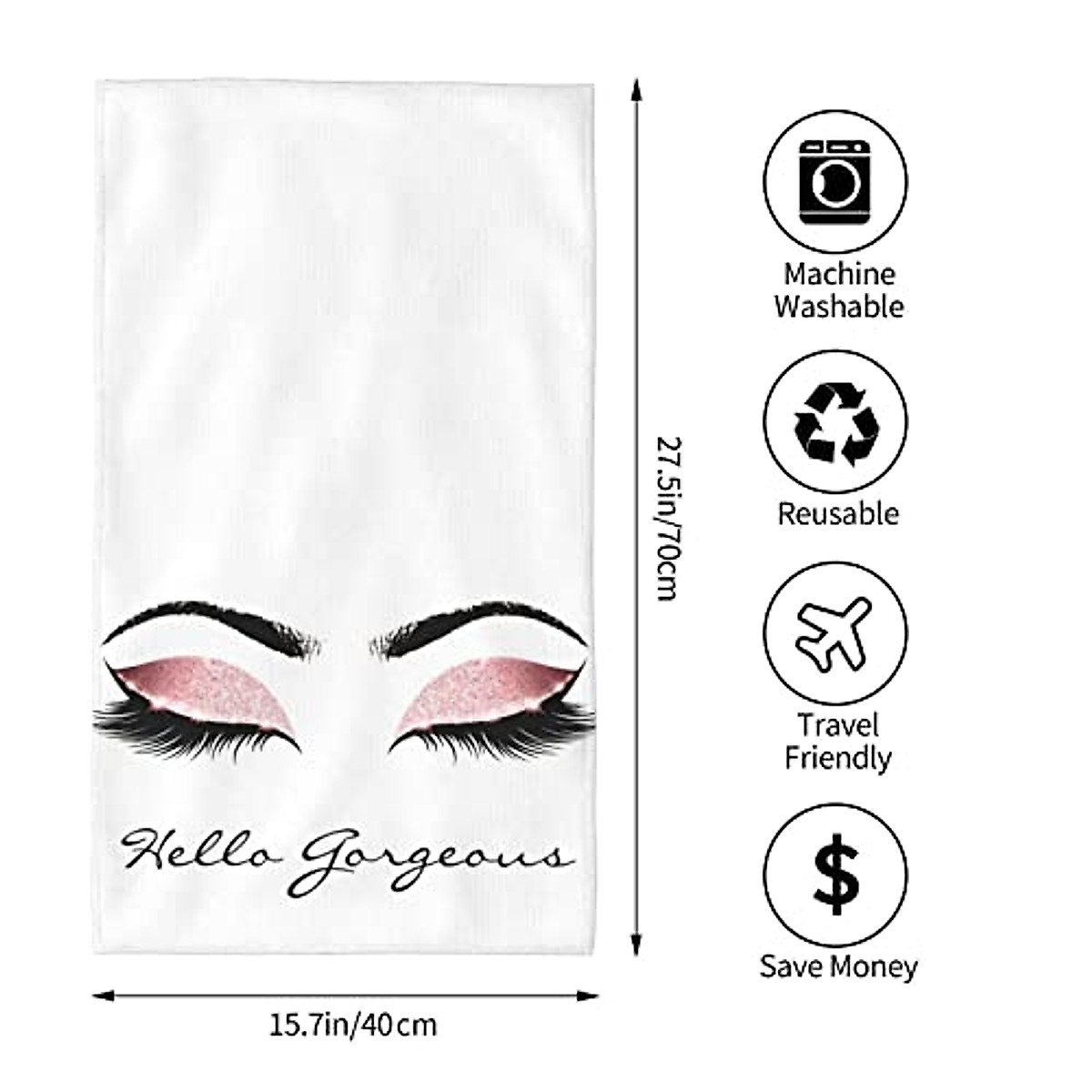 Soft Absorbent Hand Towel Gorgeous Eyelashes Bathroom Decor Multipurpose Fingertip Towels for Guests, Hand, Face, Gym and Spa, Yoga All Season-27.5 x 16 inches