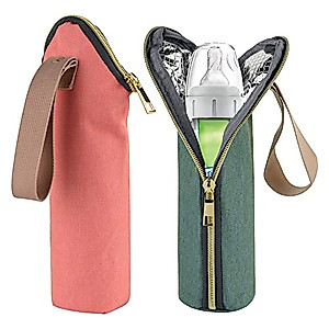 Beautyflier Baby Bottle Tote Bags, Travel Carrier Holder, Portable Breastmilk Storage, Suitable for Dr. Brown’s 2oz, 4oz, 8oz, Narrow (Green + Orange)