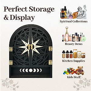 Crystal Display Shelf for Wall, Crescent Moon Phase Crystal Wall Shelf Decor, Wooden Storage Organizer Shelf for Stones Collection Essential Oil Display, Arch Crystal Holder Shelf for Meditation Room…