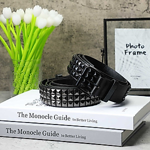 Studded Belt Metal Punk Rock Rivet Belt Punk Leather Belt Threads Studded Goth Belt with Pyramid Studs for Women Men(Black)