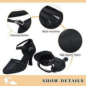 FUKZTE Womens Latin Dance Shoes Heeled Ballroom Salsa Tango Party Dance Shoes Practice Performance Dancing Shoes,Black 3.15 inch Heel,8 US