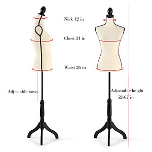 Female Dress Form, 52-64 Inch Adjustable Mannequin Dress Forms for Sewing, Mannequin Torso Jewelry Display Wood Tripod Stand Clothing Forms,Beige