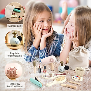 OESSUF Kids Makeup Kit for Girl, Wooden Makeup Toy Set for Toddlers, Pretend Wood Beauty Salon Toys Set for Kid Children Princess, Christmas Birthday Gift Toy for 3 4 5 6 7 8 9 10 Year Old